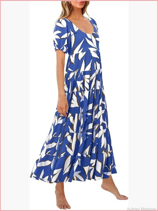 Dresses | Puff Sleeve Floral Maxi Dress Tiered Smocked Back Square Neck ...